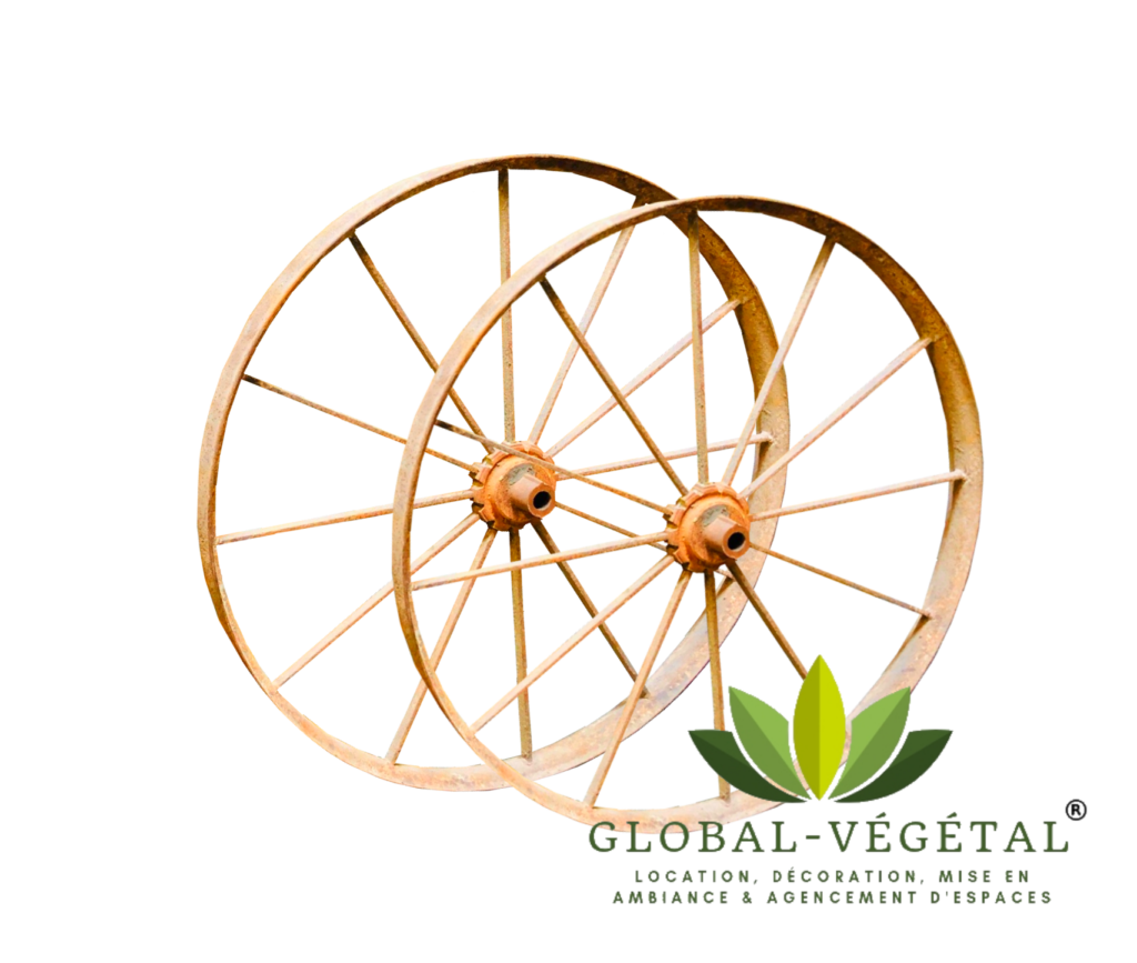 Location de roue de charrette pour décoration - Global Végétal®