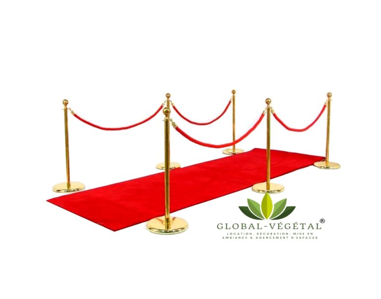 Location de potelets or à corde rouge et tapis rouge - Global Végétal®
